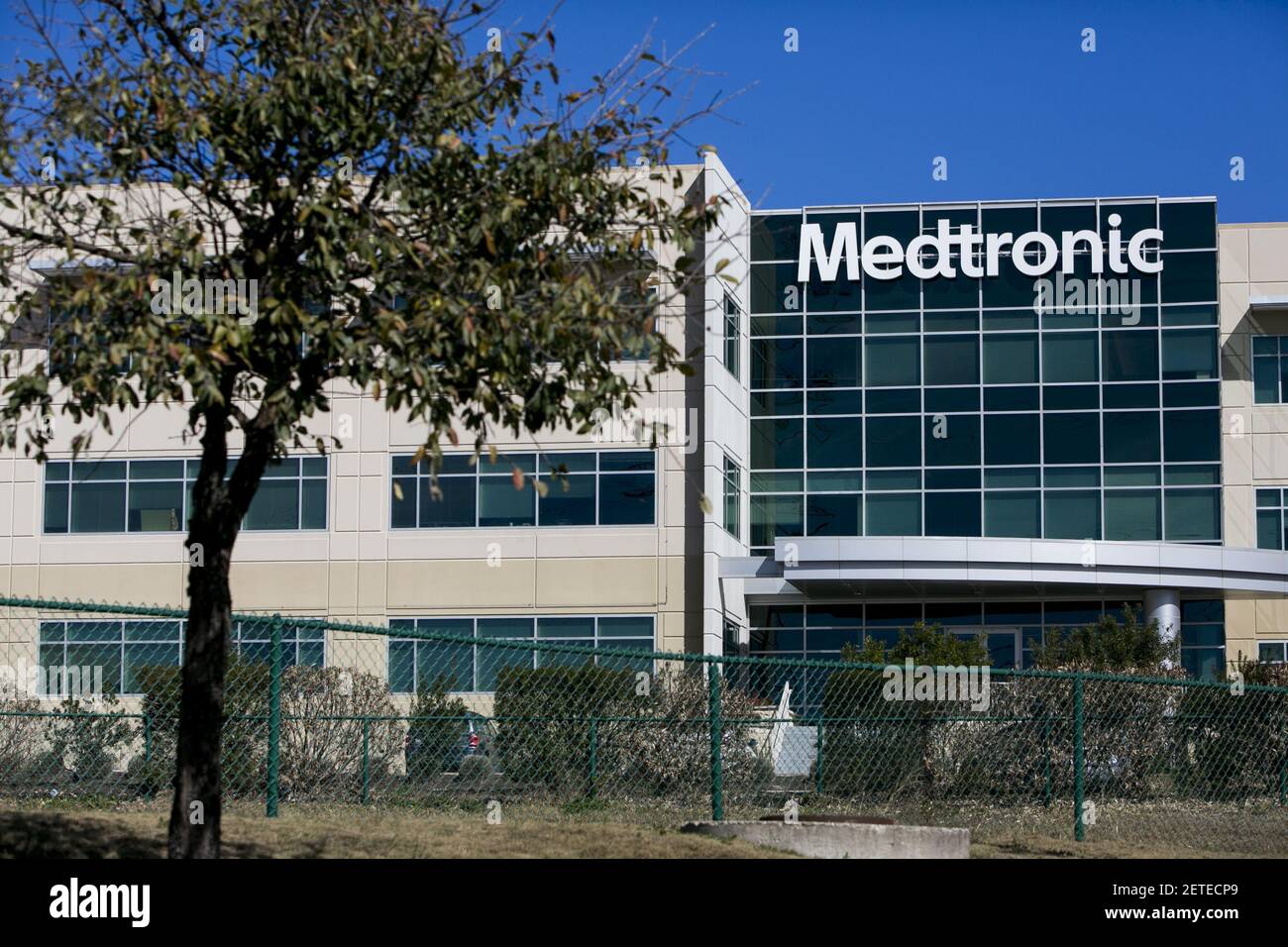 A logo sign outside of a facility occupied by Medtronic in San Antonio ...