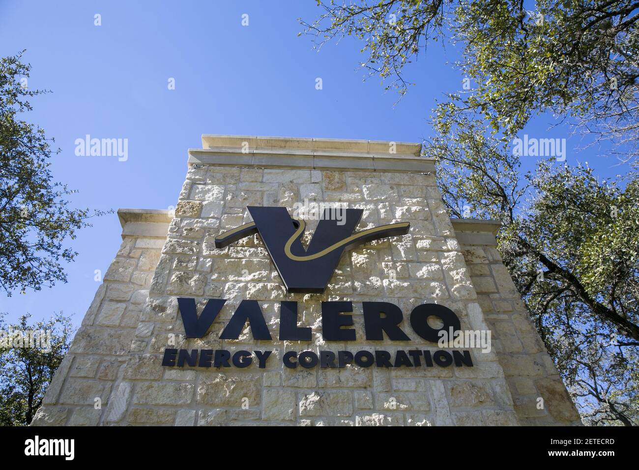 A logo sign outside of the headquarters of the Valero Energy ...