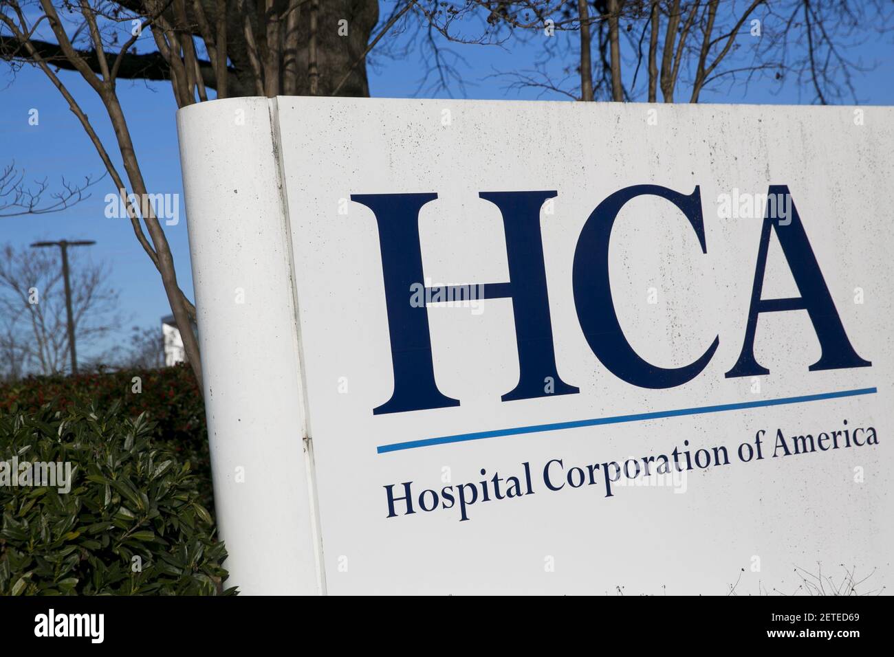 A logo sign outside of the headquarters of the Hospital Corporation of ...