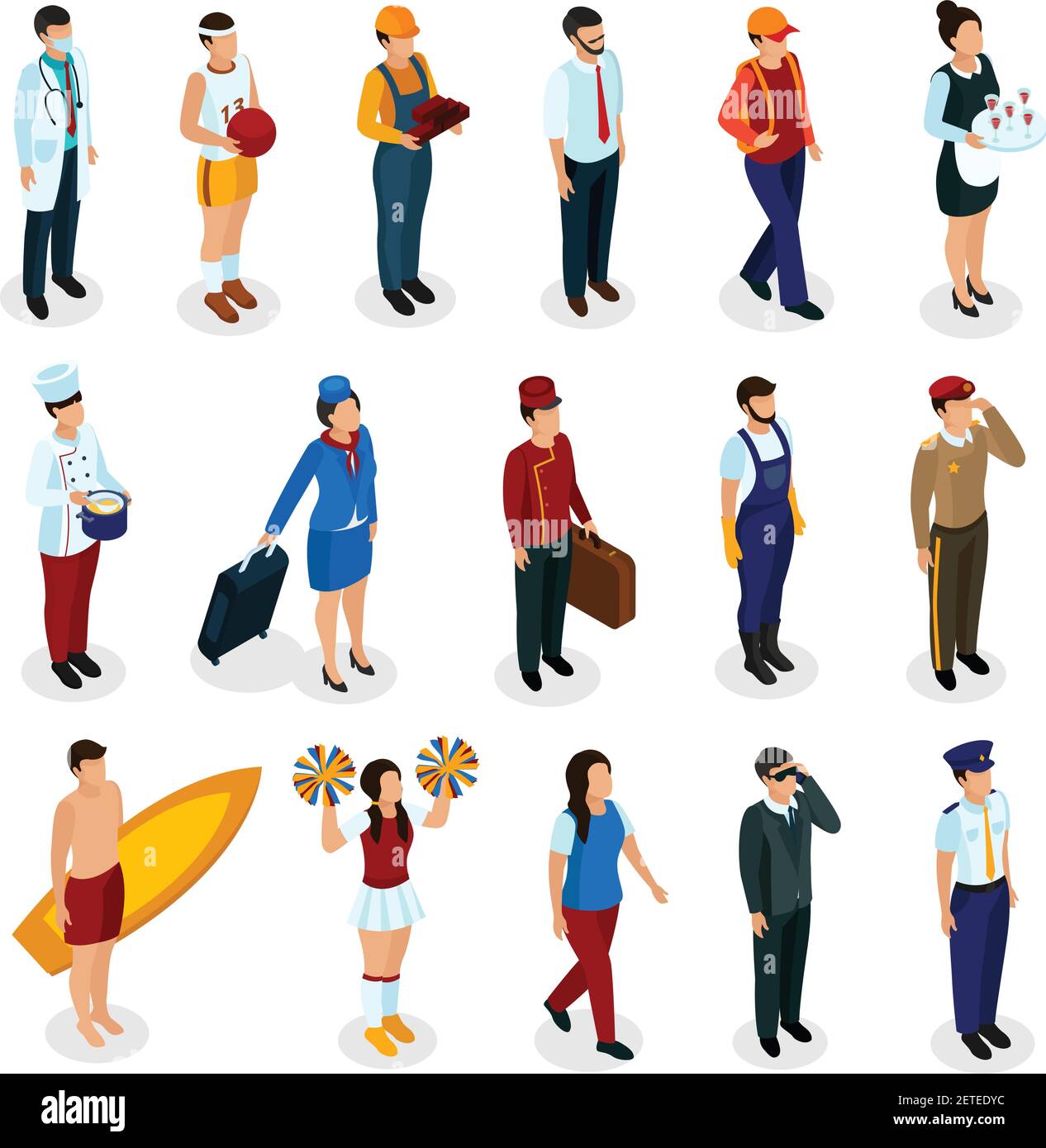 Set of isometric people of various professions in uniform with ...