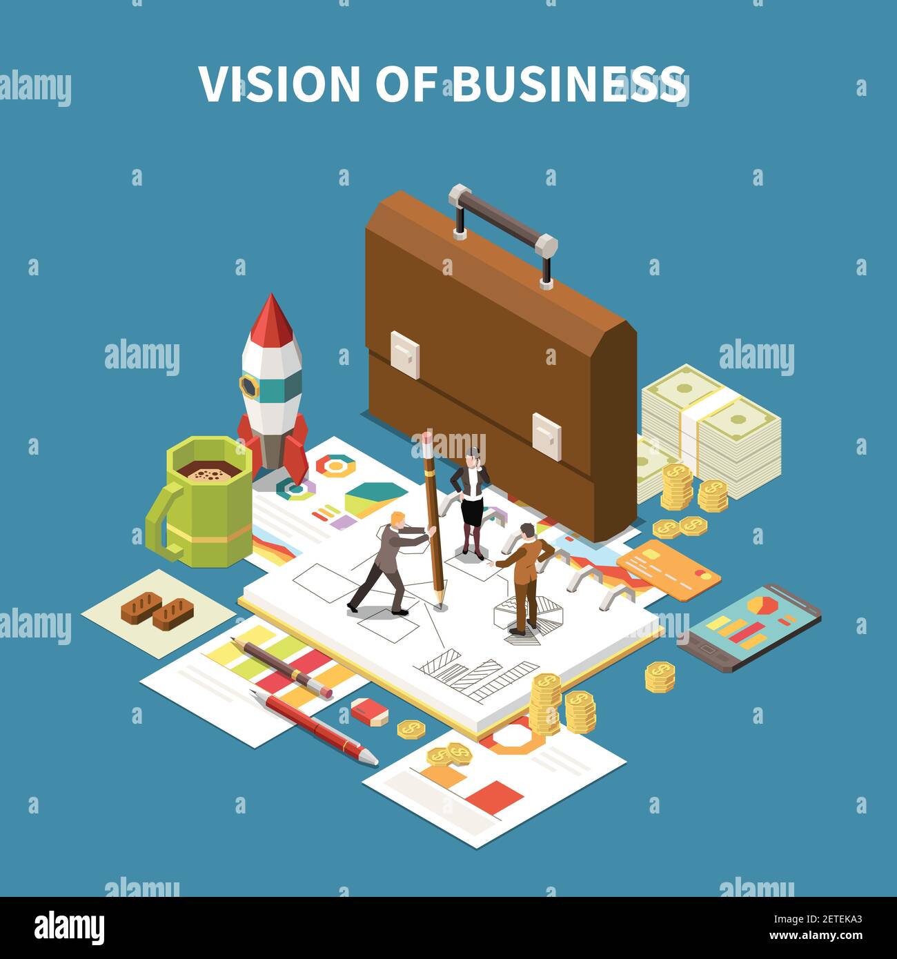 Isometric business strategy composition with vision of business ...