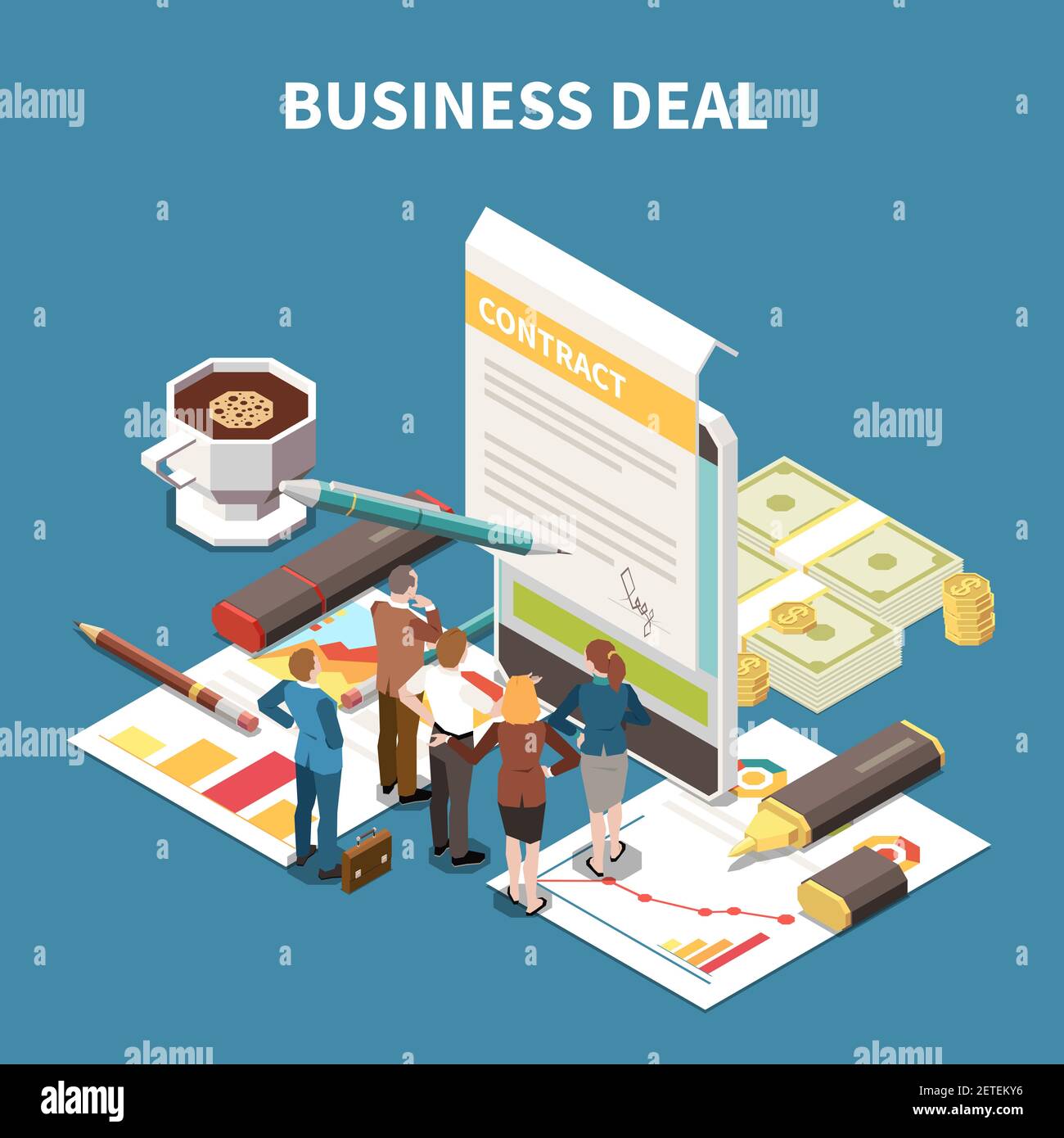 Business strategy isometric composition with business deal description ...