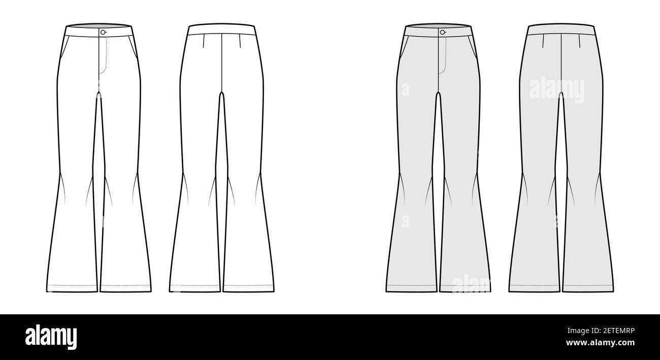 Pants bell-bottom technical fashion illustration with normal waist ...