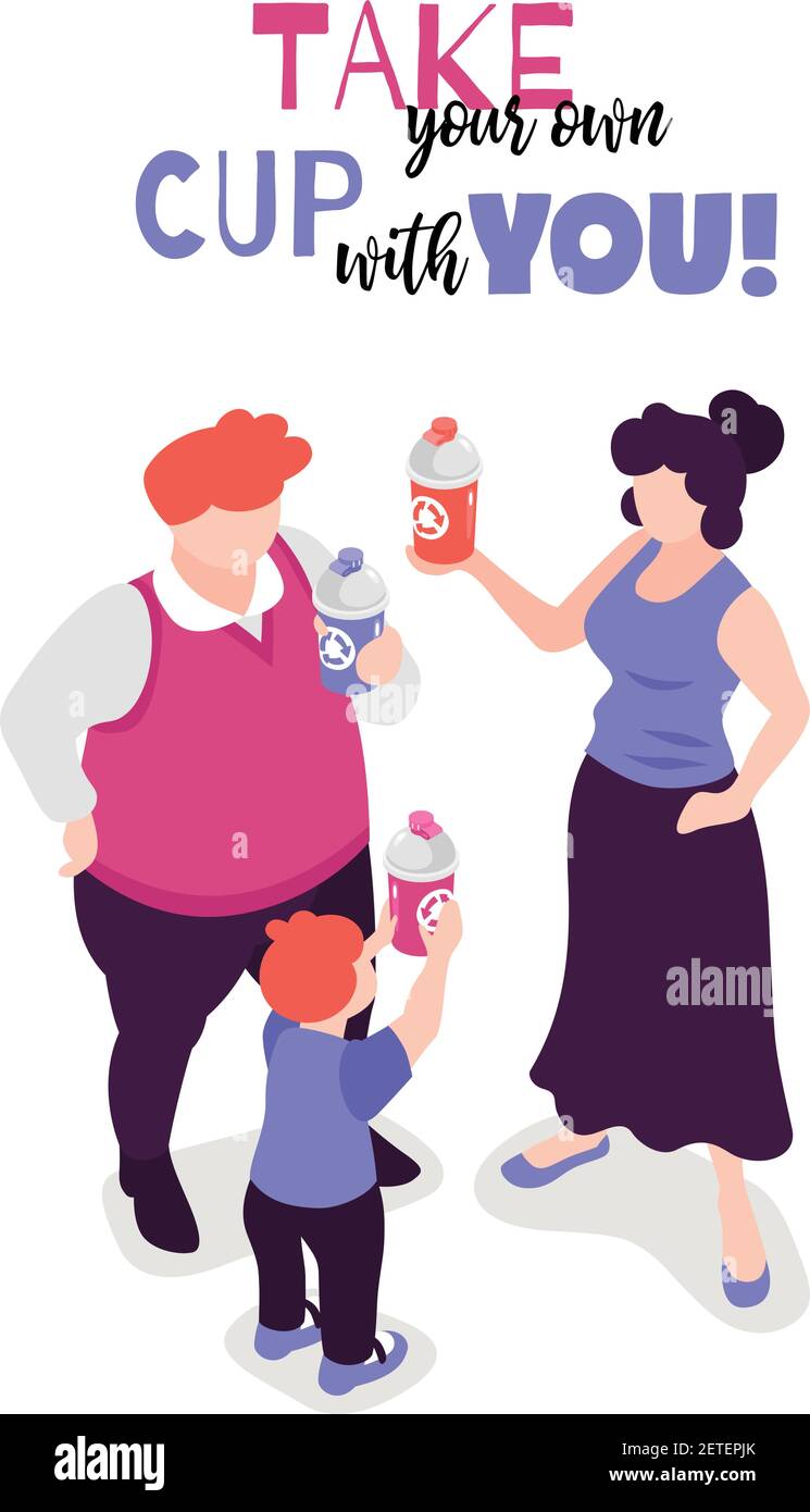 Family having zero waste lifestyle 3d isometric vector illustration ...