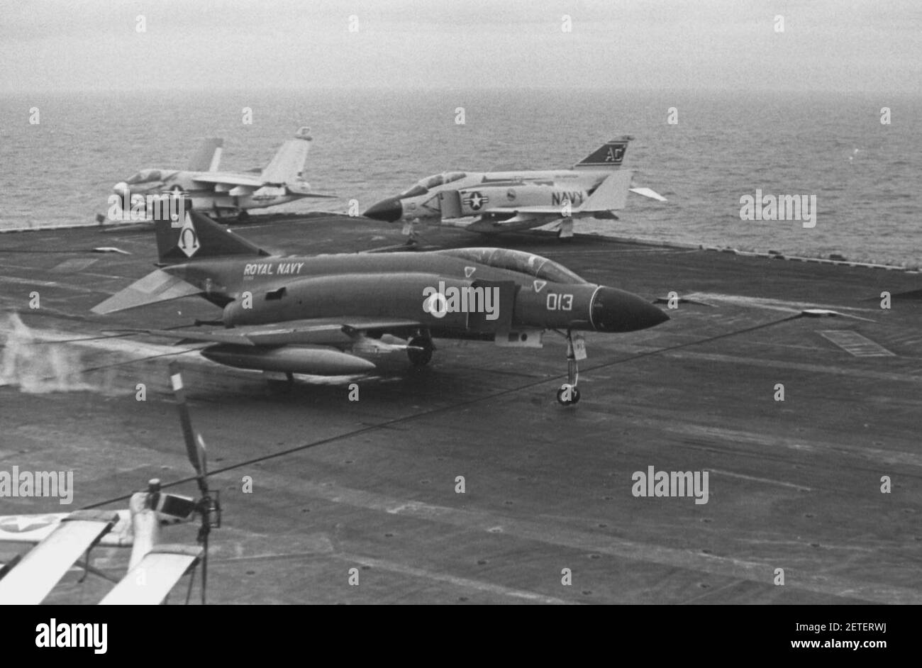 Phantom FG.1 of 892 NAS landing on USS Nimitz (CVN-68) 1975 Stock Photo ...