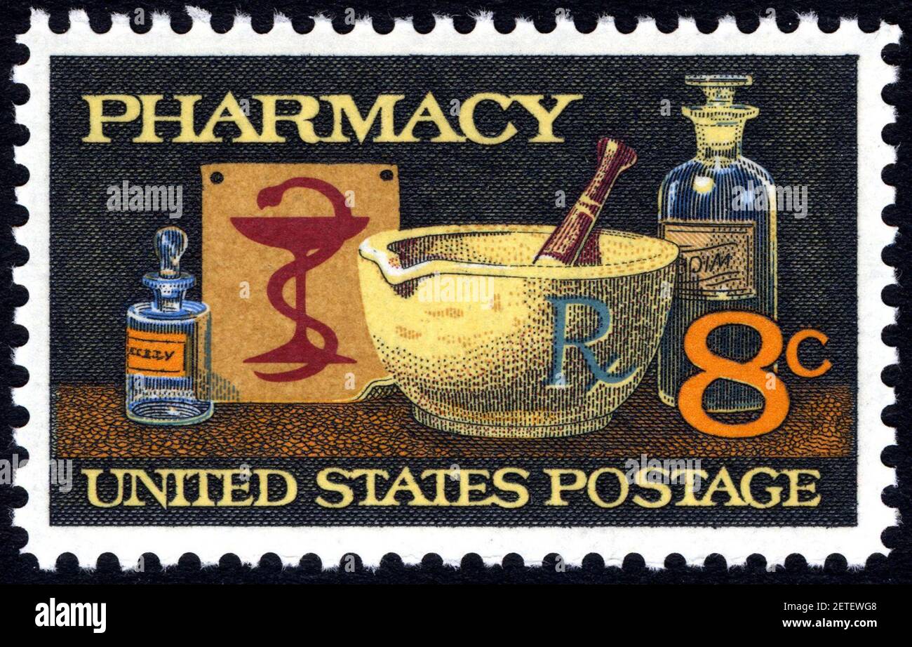 Pharmacy 8c 1972 issue U.S. stamp Stock Photo - Alamy