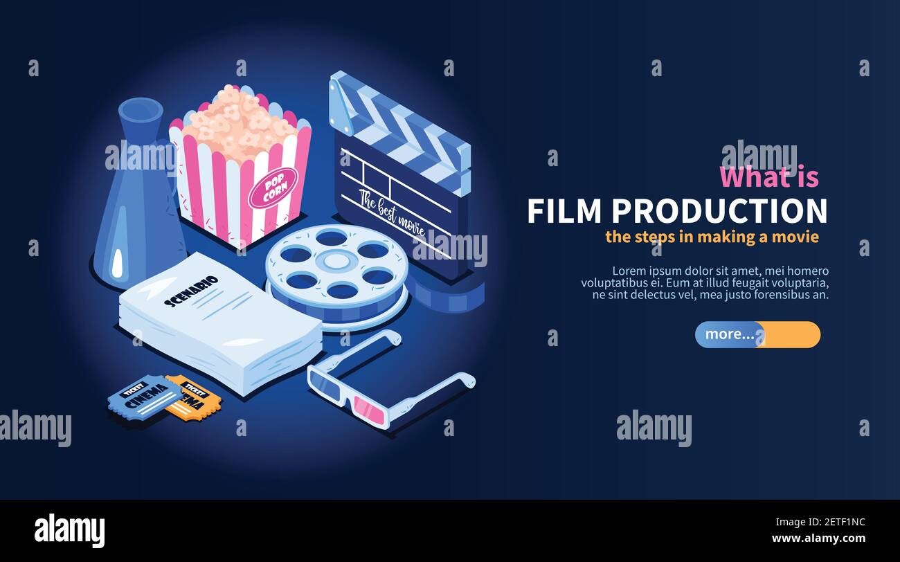 Isometric movie cinema flowchart concept with images of random cinema ...