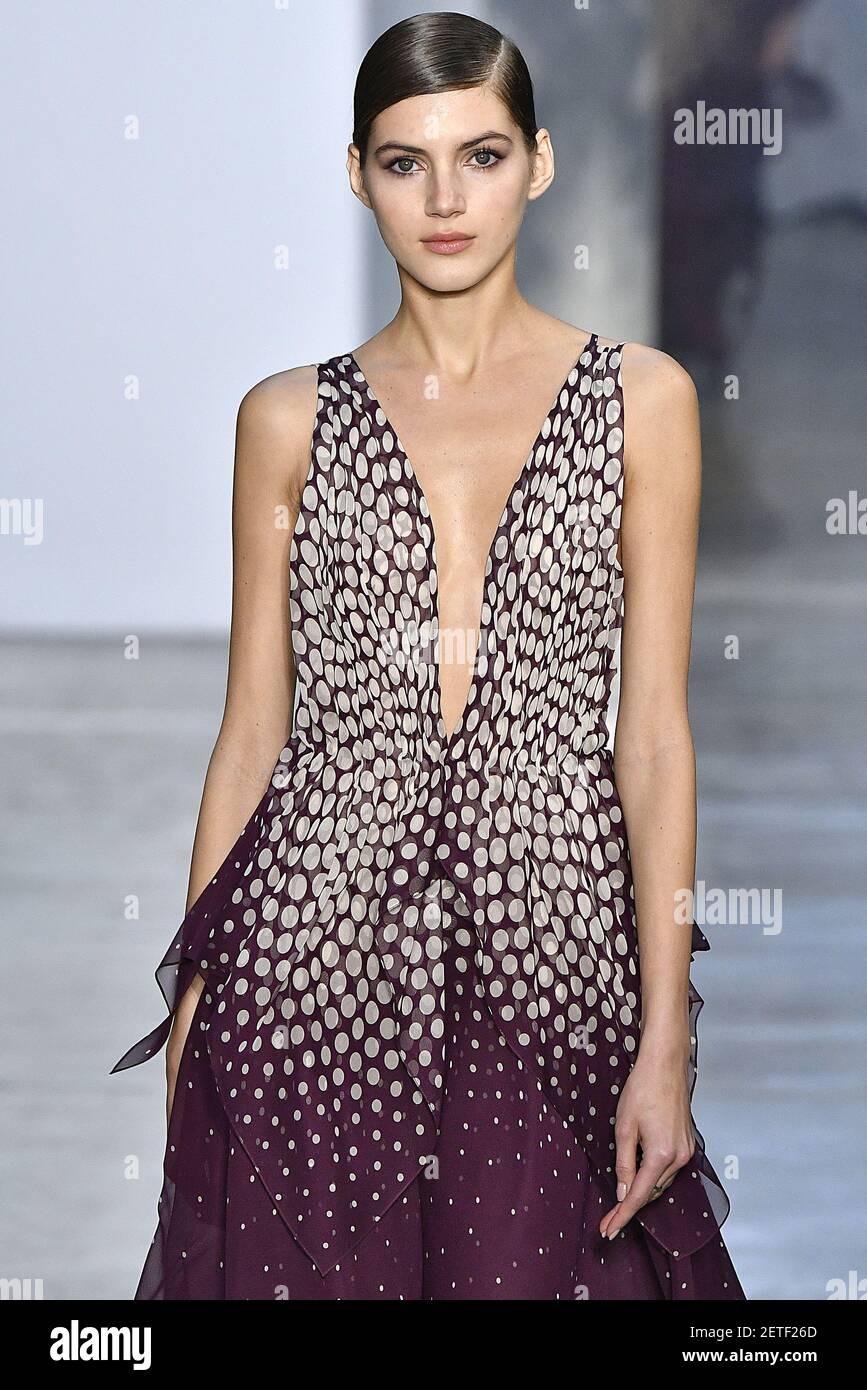 Model Valery Kaufman walks on the runway during the Carolina Herrera ...