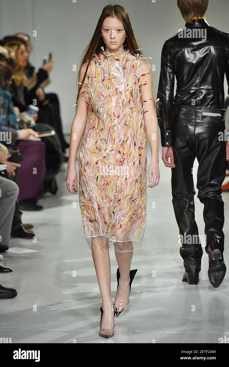 Model Sara Grace Wallerstedt walks on the runway during the Calvin ...