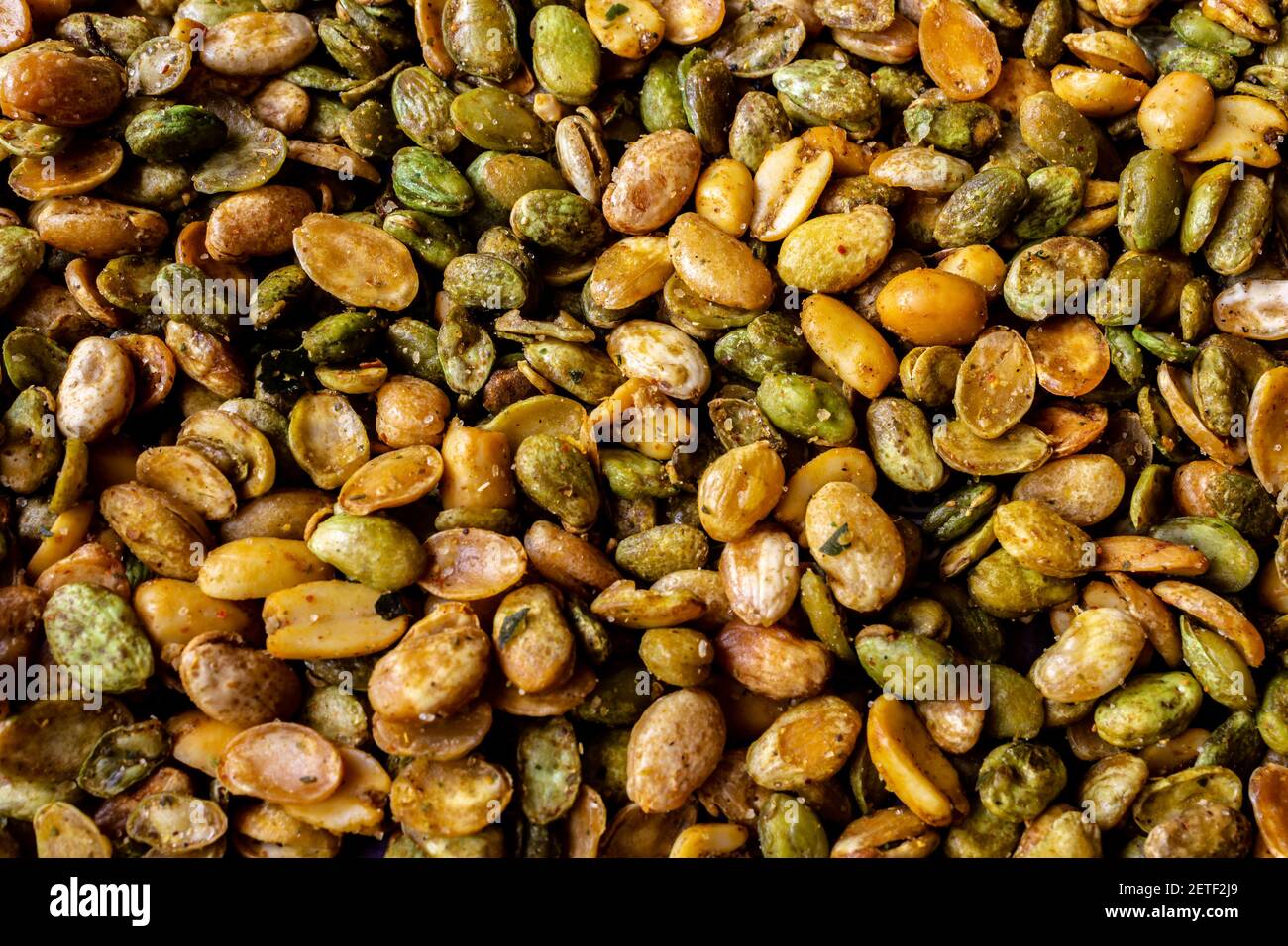 Spicy snack of green lima beans and peanuts. Indian sweet and savory ...