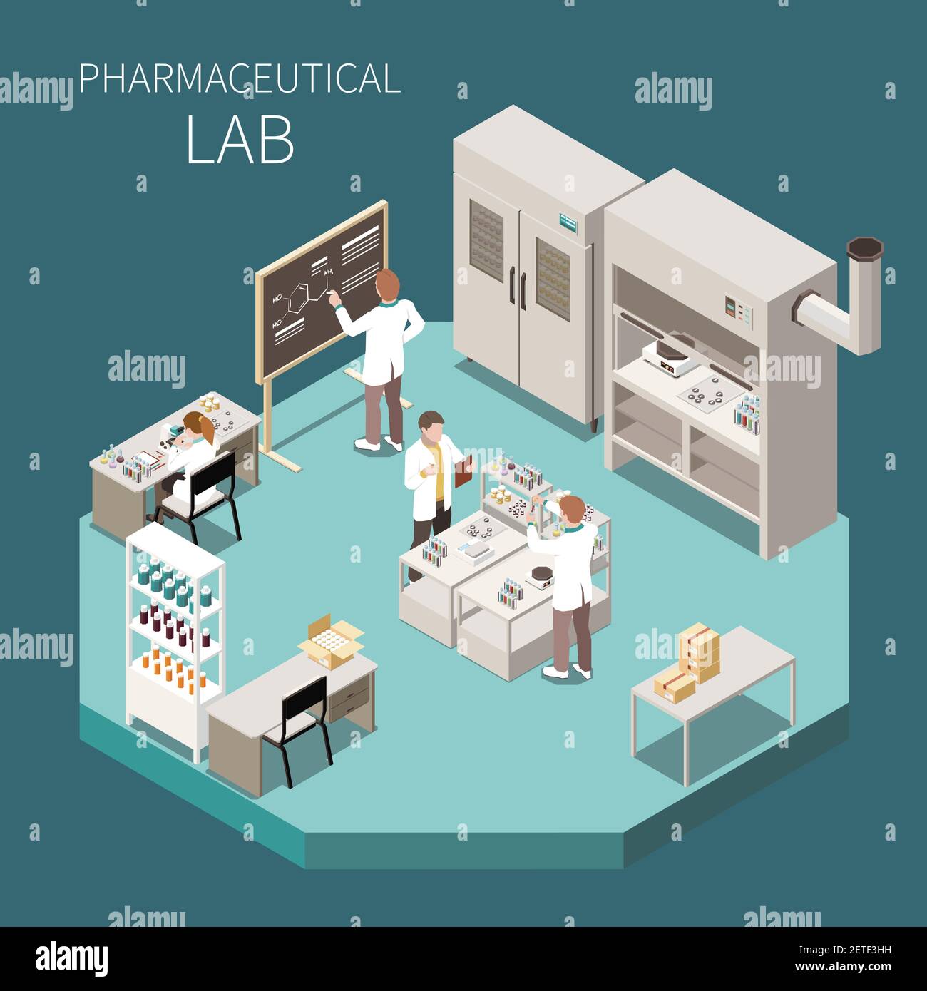 Pharmaceutical production isometric composition with pharmaceutical lab ...