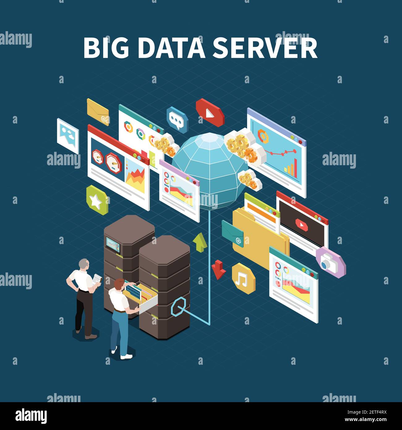 Big data analytics isolated composition with dig data server headline ...
