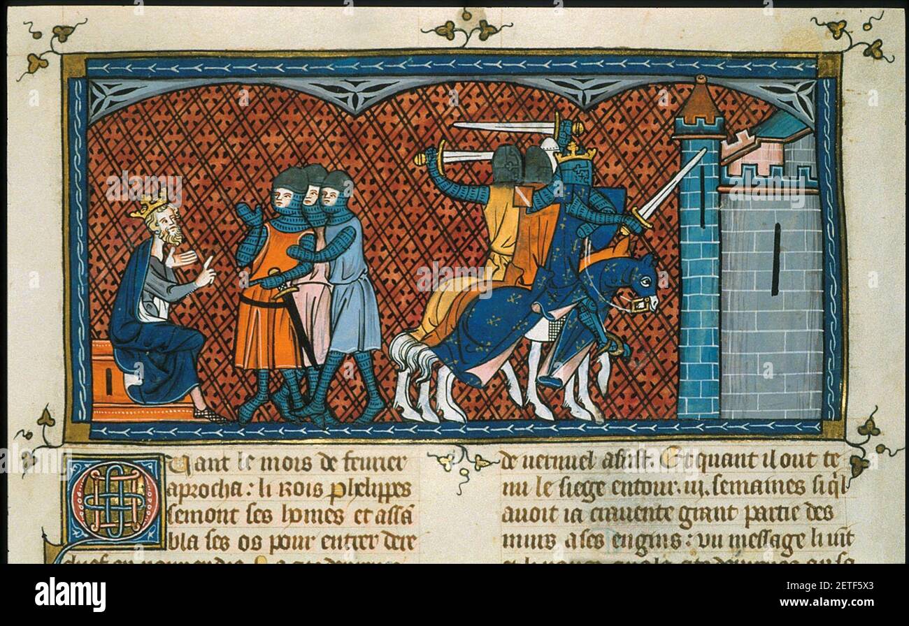 Philip Augustus assembling his army and attacking Rouen, from ...