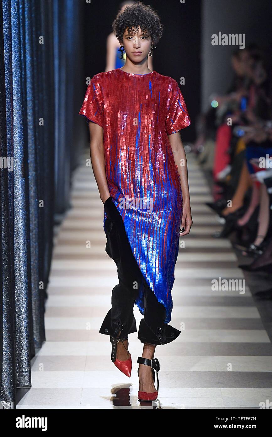 Model Dilone walks on the runway during the Monse Fashion Show at FW17 ...