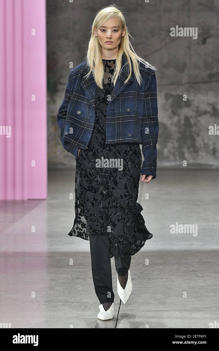 Model Li Xiao Xing walks on the runway during the Tibi Womenswear ...