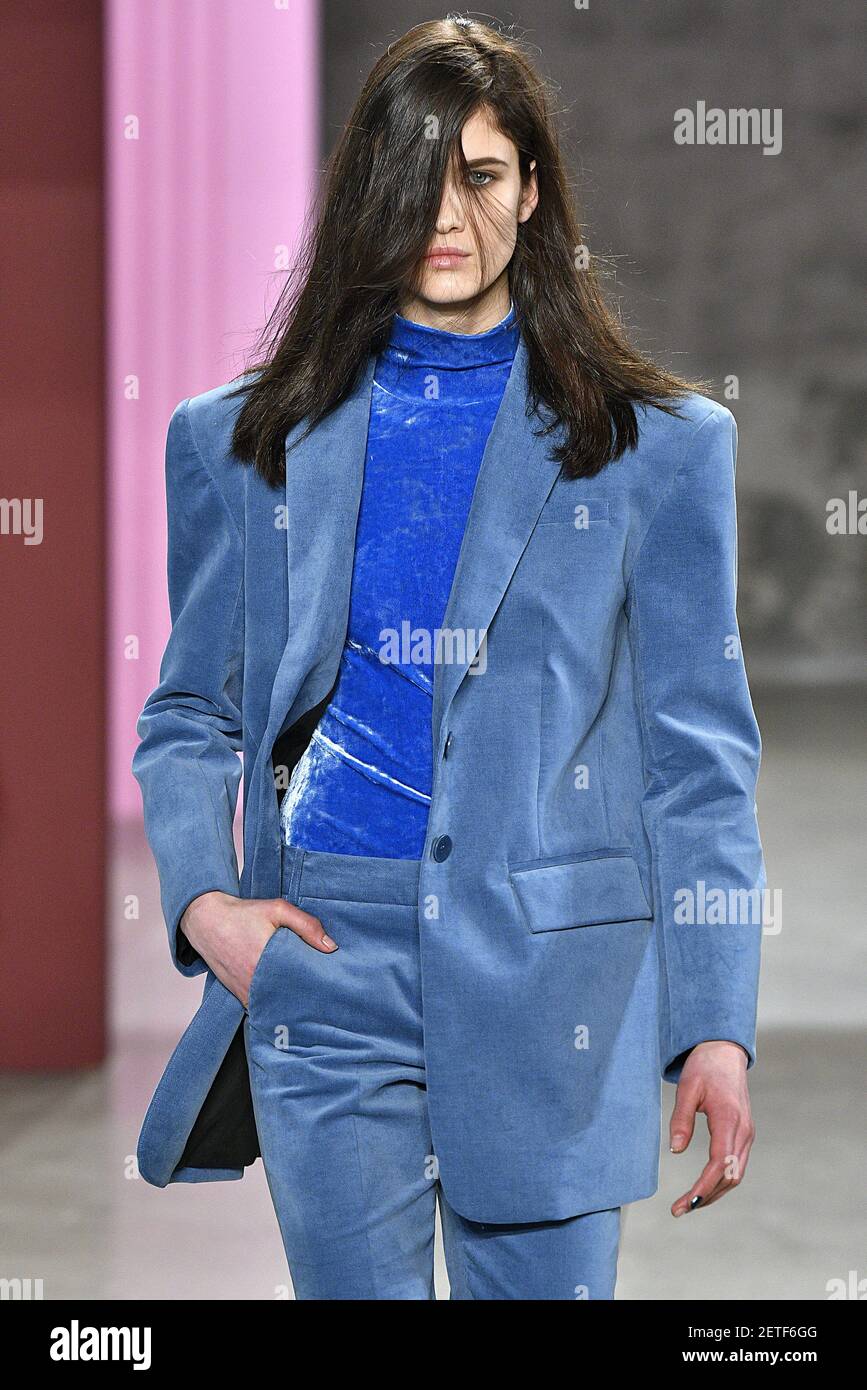 Model Sarah Abt walks on the runway during the Tibi Womenswear Fashion ...