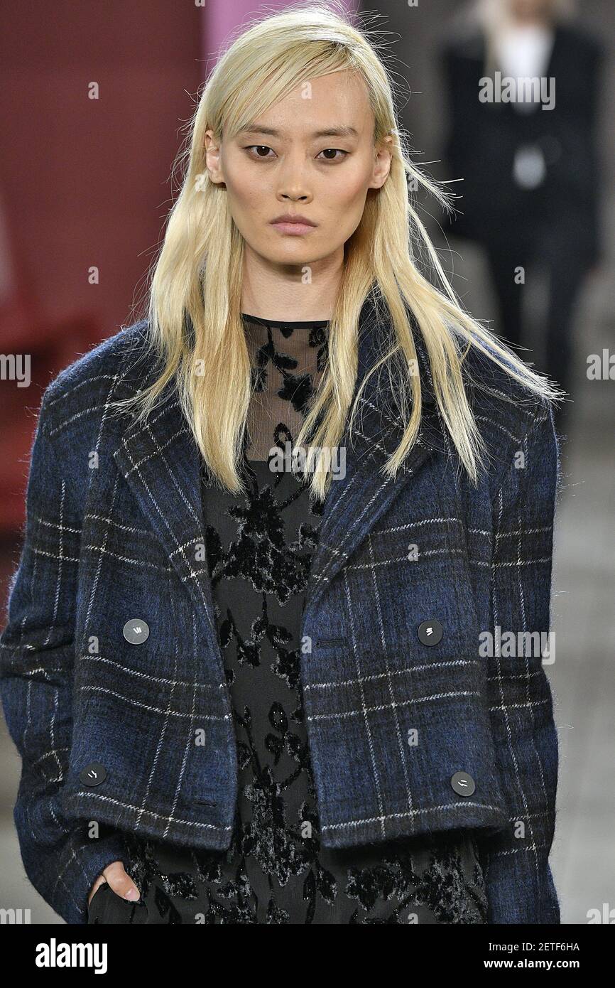 Model Li Xiao Xing walks on the runway during the Tibi Womenswear ...