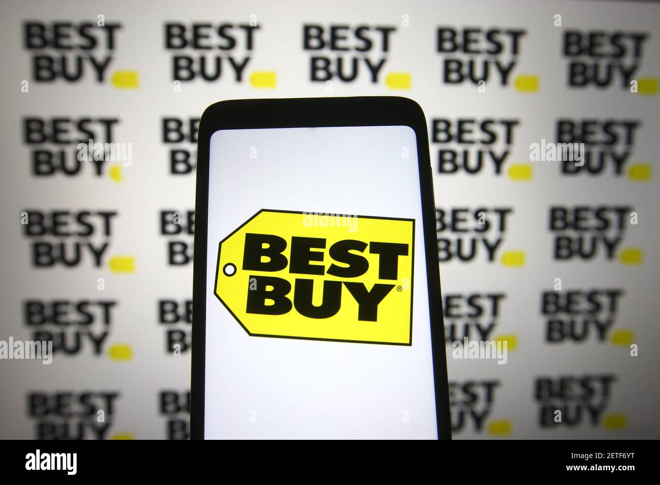 In this photo illustration the Best Buy logo of a US consumer ...