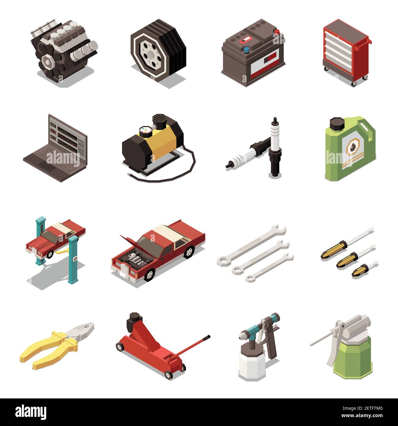 Isolated car service isometric icon set with plug tool kit and ...