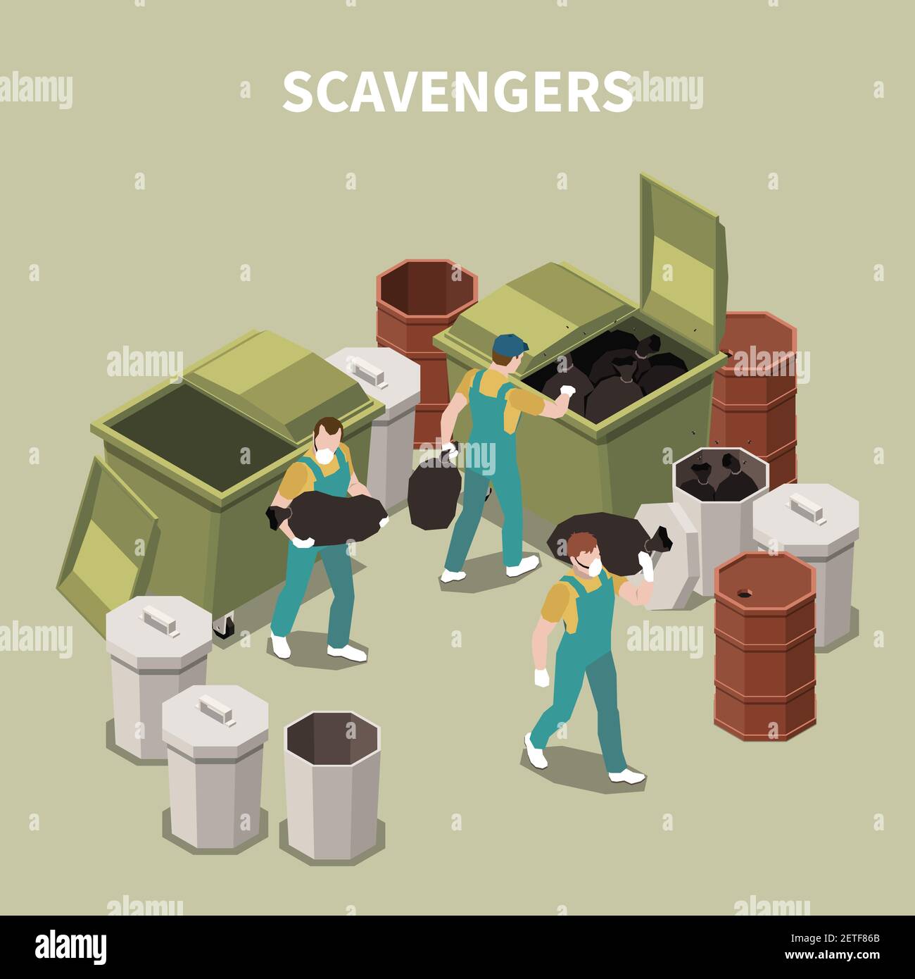 Isometric and 3d garbage recycling composition with scavengers on work ...