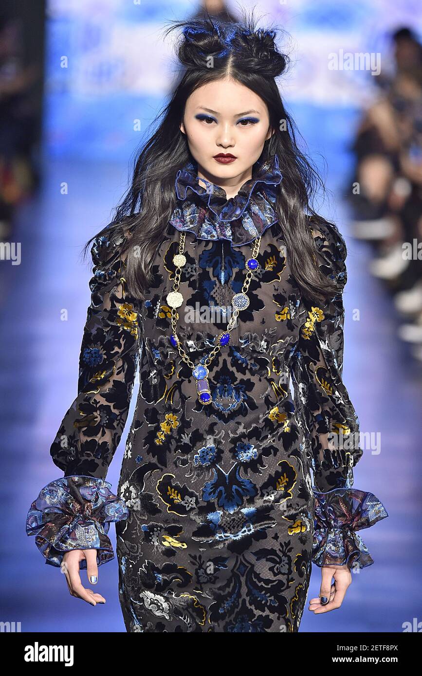 Model Cong He walks on the runway during the Anna Sui Fashion Show at ...