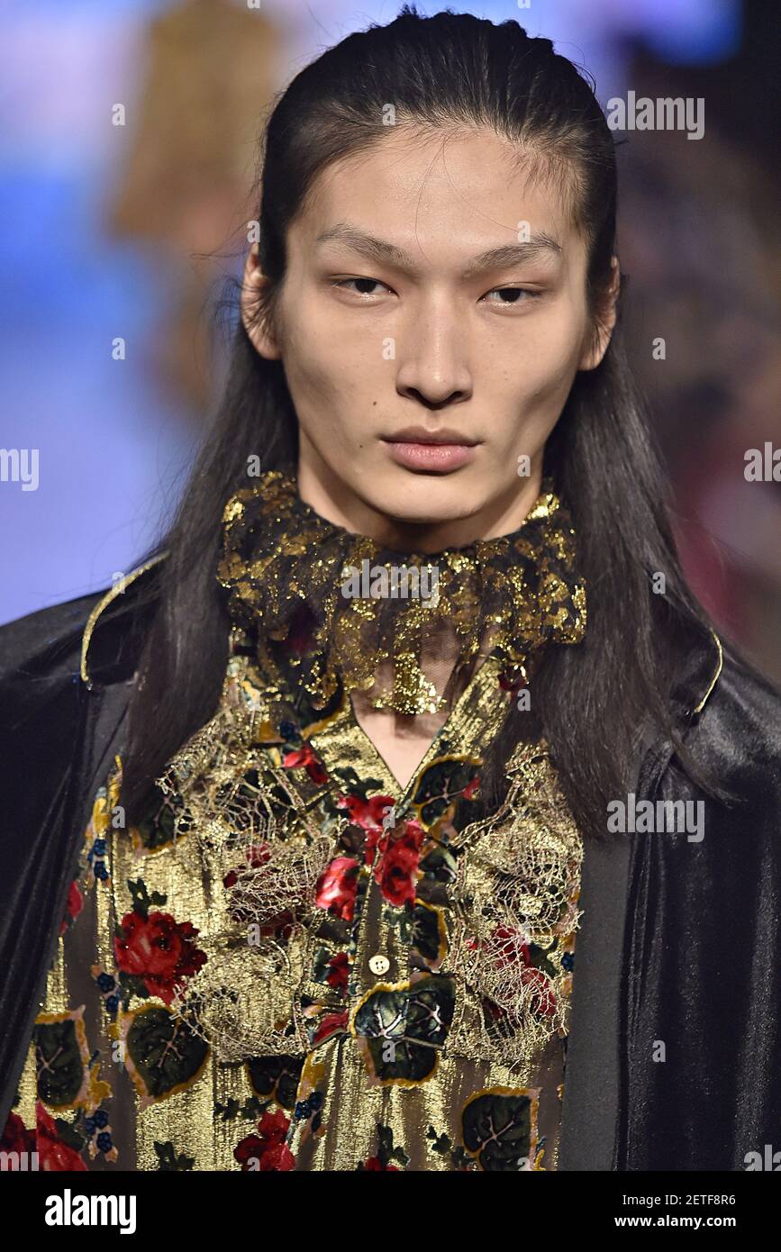 Model Zhengyang Zhang walks on the runway during the Anna Sui Fashion Show at FW17 held at ...