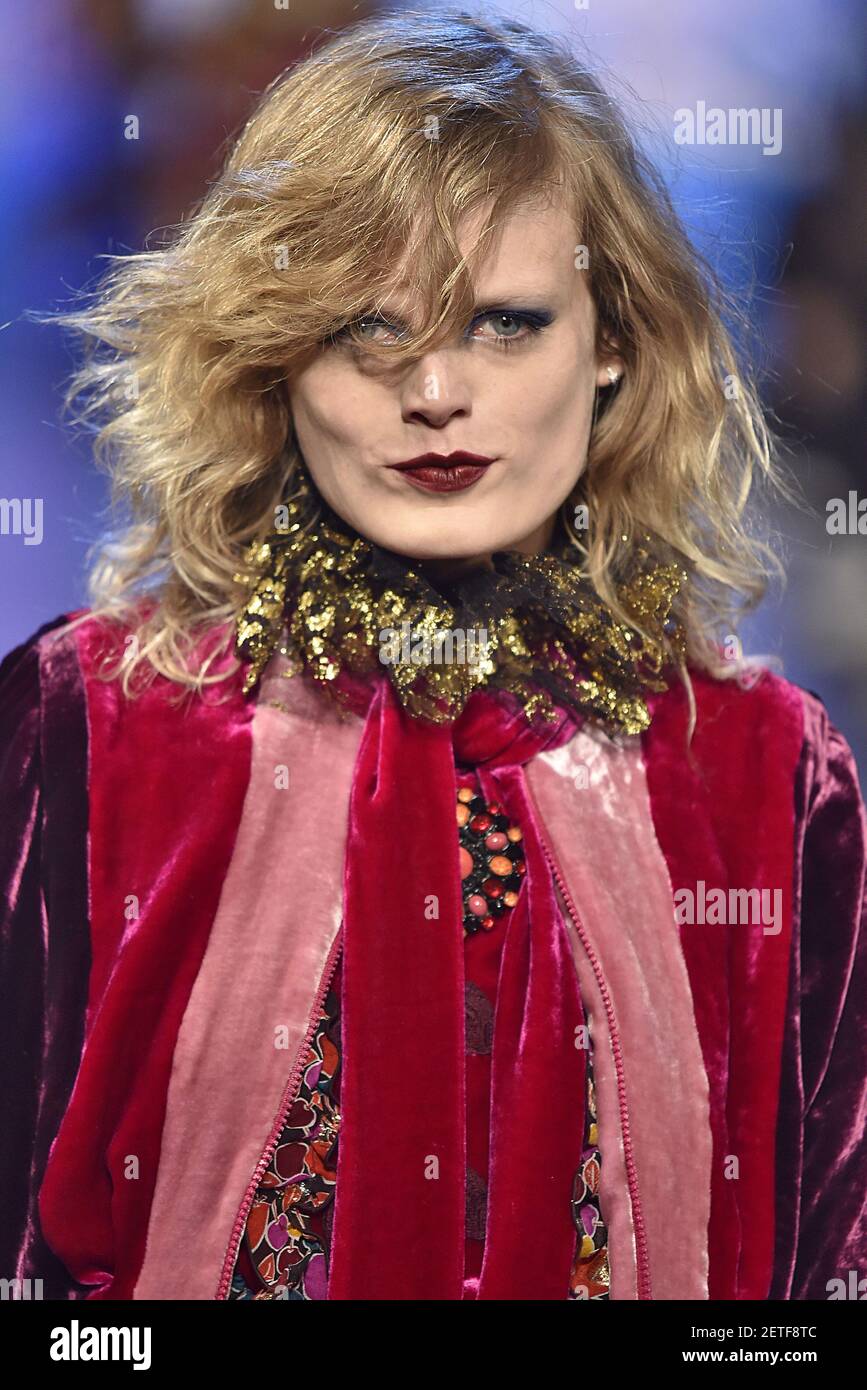 Model Hanne Gaby Odiele walks on the runway during the Anna Sui Fashion ...