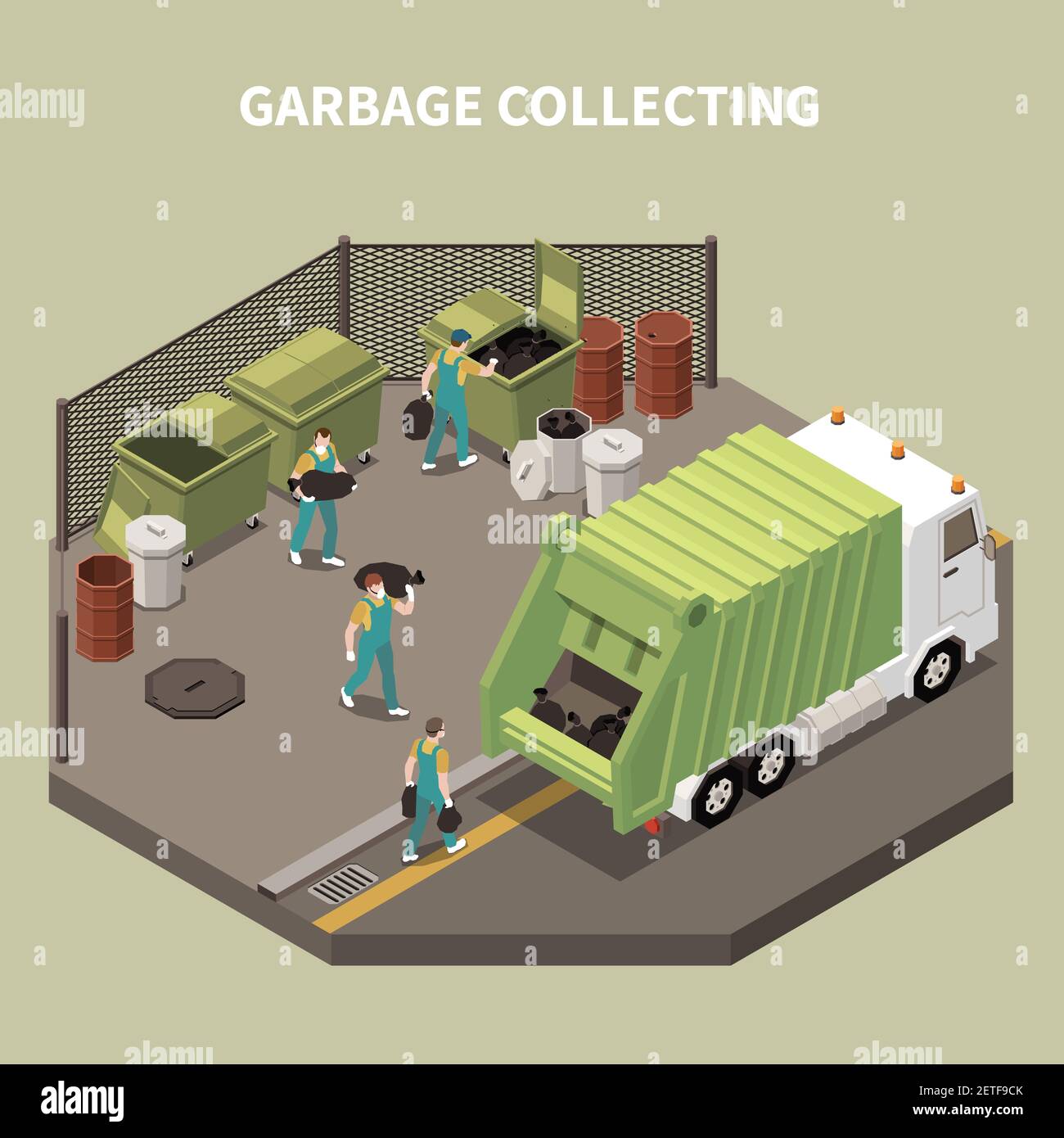 Colored and isometric garbage recycling composition with garbage ...