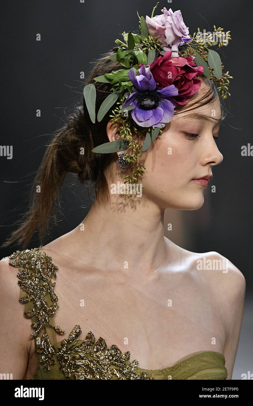 Model Yumi Lambert walks on the runway during the Marchesa Fashion Show ...