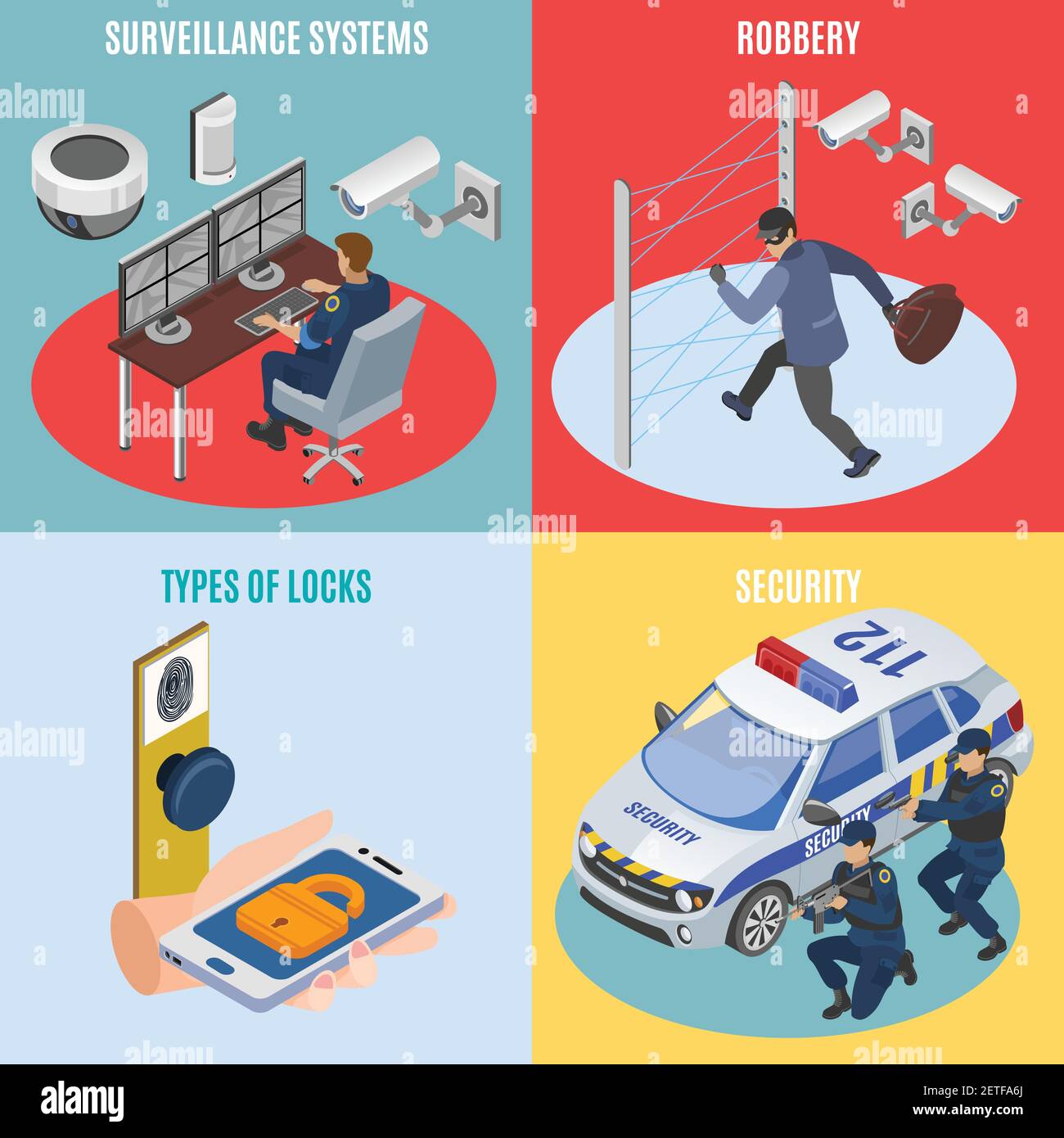 Security systems isometric 4 icons square concept with surveillance ...