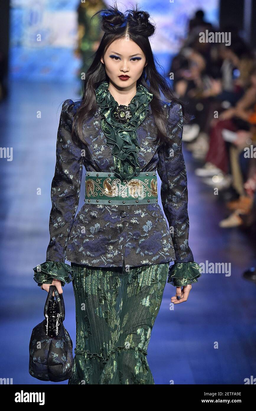 Model Cong He walks on the runway during the Anna Sui Fashion Show at ...