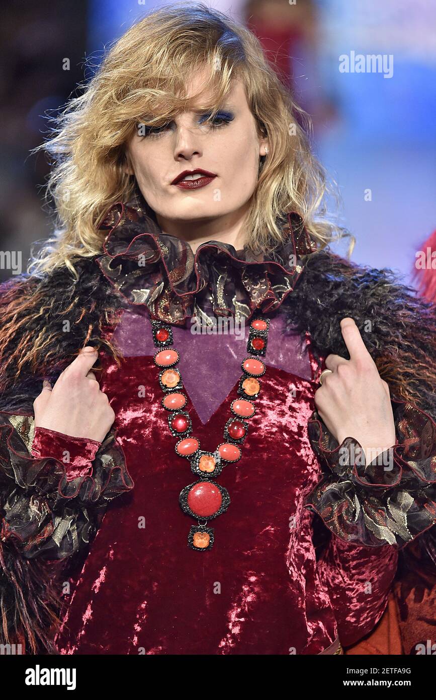 Model Hanne Gaby Odiele walks on the runway during the Anna Sui Fashion ...