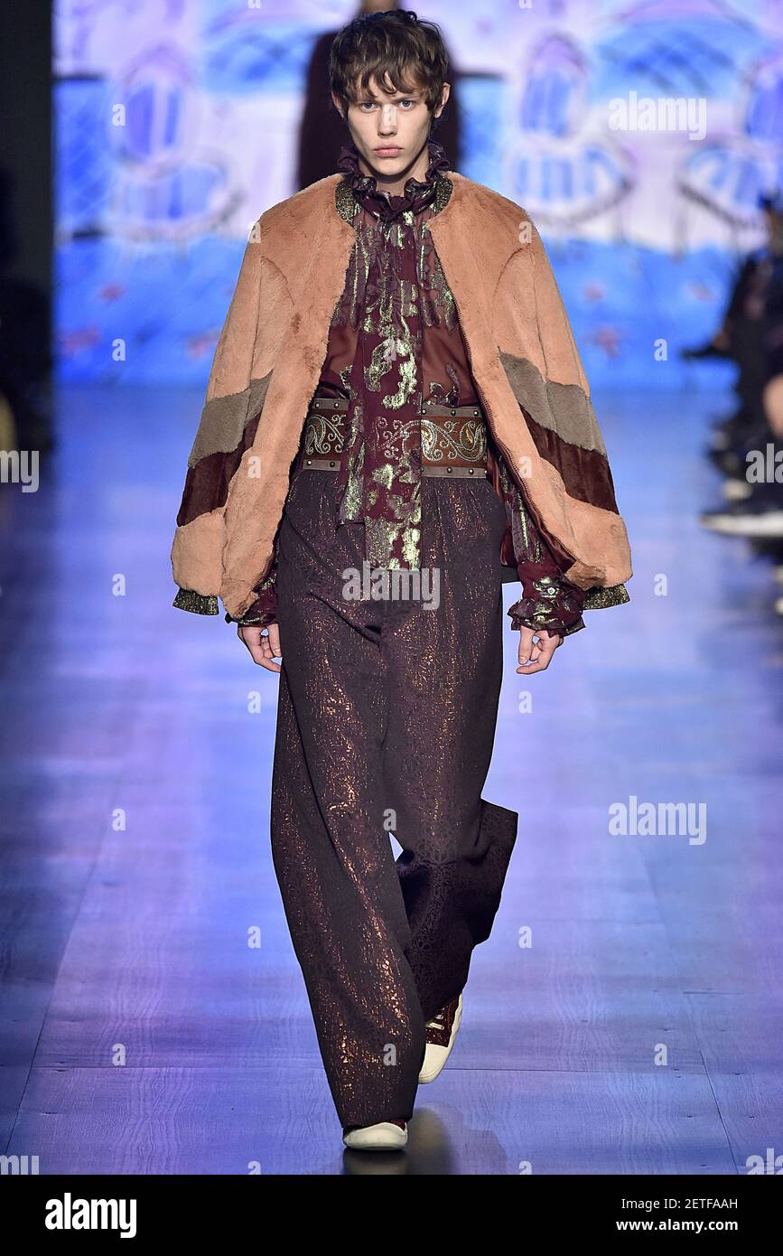 Model Joel Wolfe walks on the runway during the Anna Sui Fashion Show ...