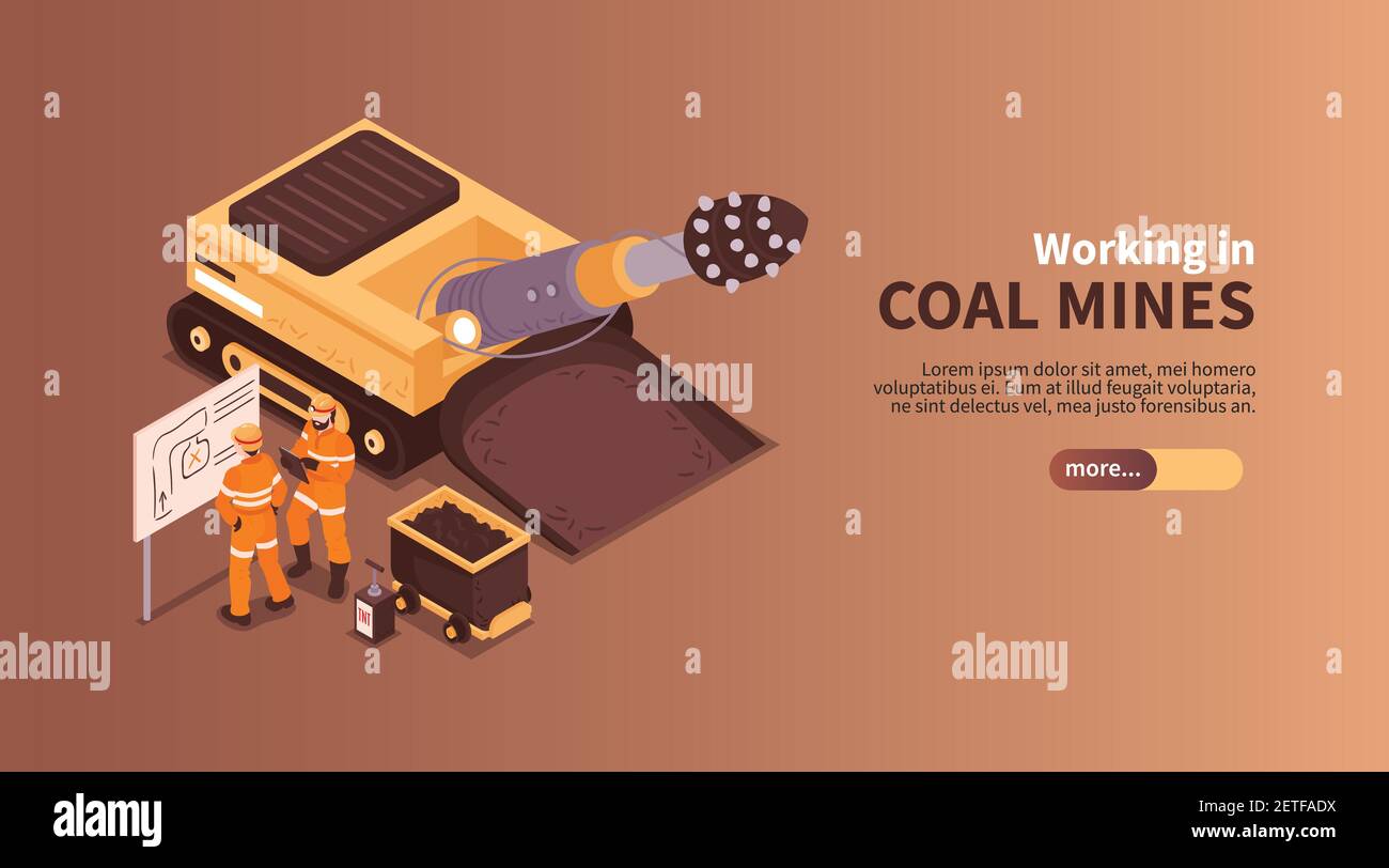 Mine isometric banner composition with slider more button editable text ...