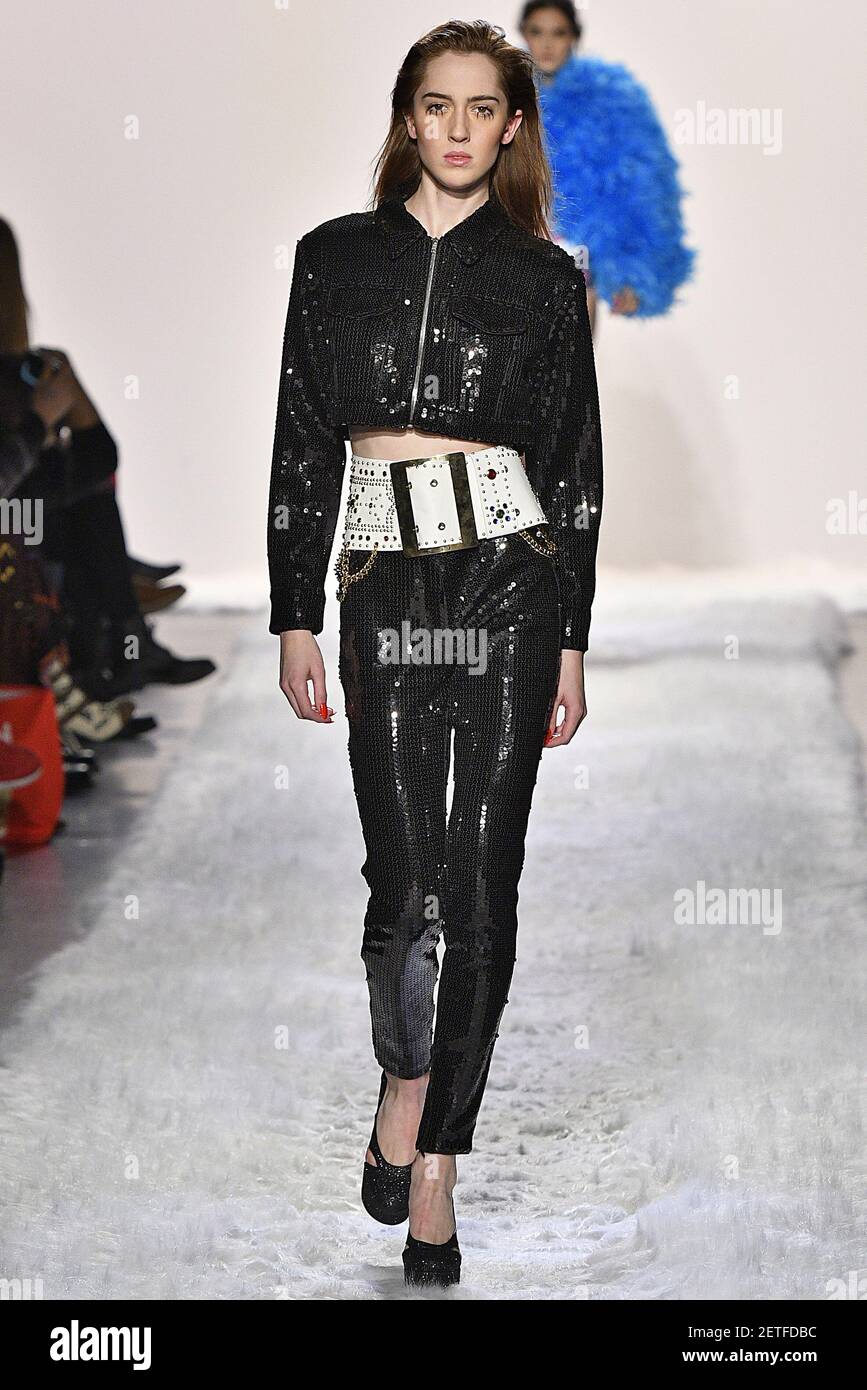 Model Teddy Quinlivan walks on the runway during the Jeremy Scott ...