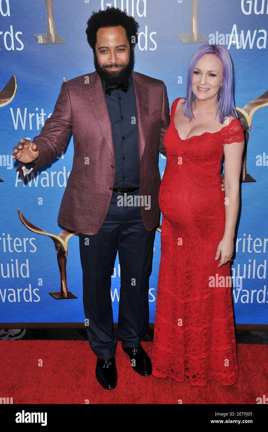 (L-R) Diallo Riddle and Wife arrives at the 2017 Writers Guild Awards L ...