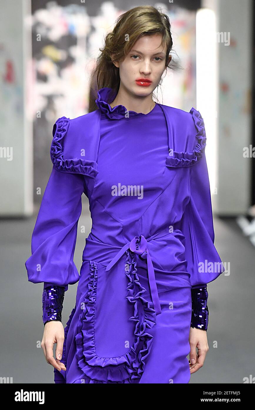Model Louise Lefebure walks on the runway during the Preen by Thornton ...