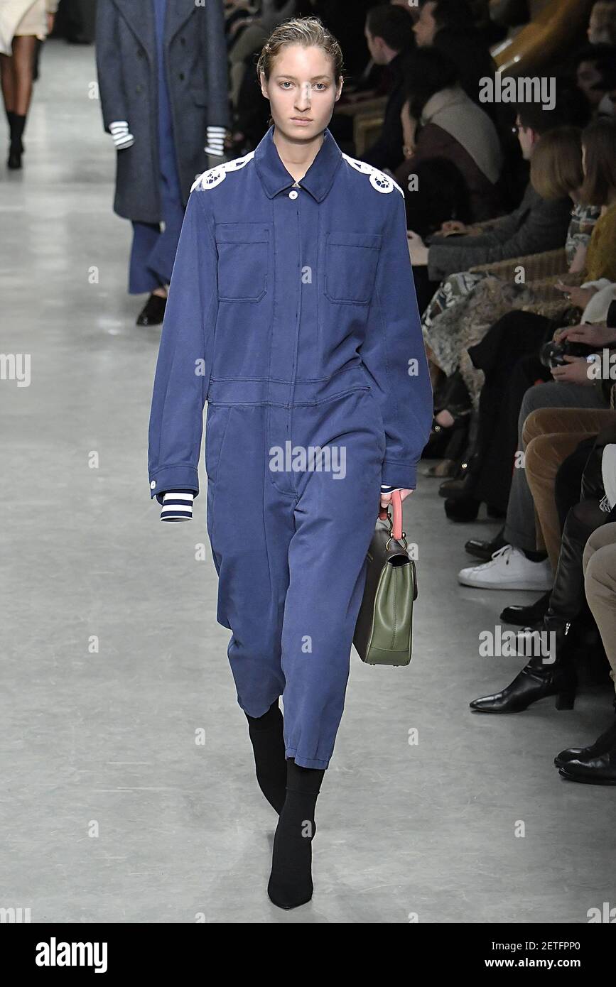 Model walks on the runway during the Burberry Fashion Show at FW17 held ...