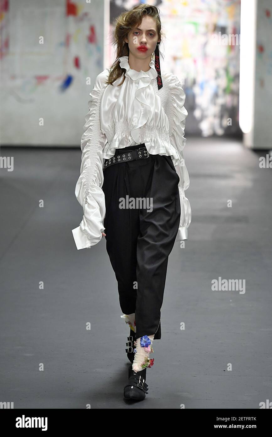 Model Odette Pavlova walks on the runway during the Preen by Thornton ...