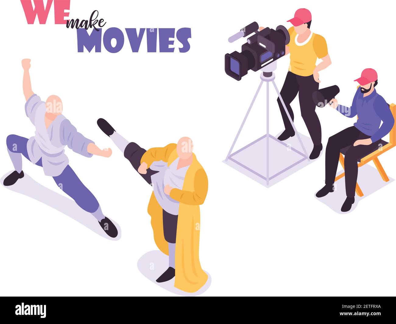 Isometric movie cinema composition with human characters of shooting ...