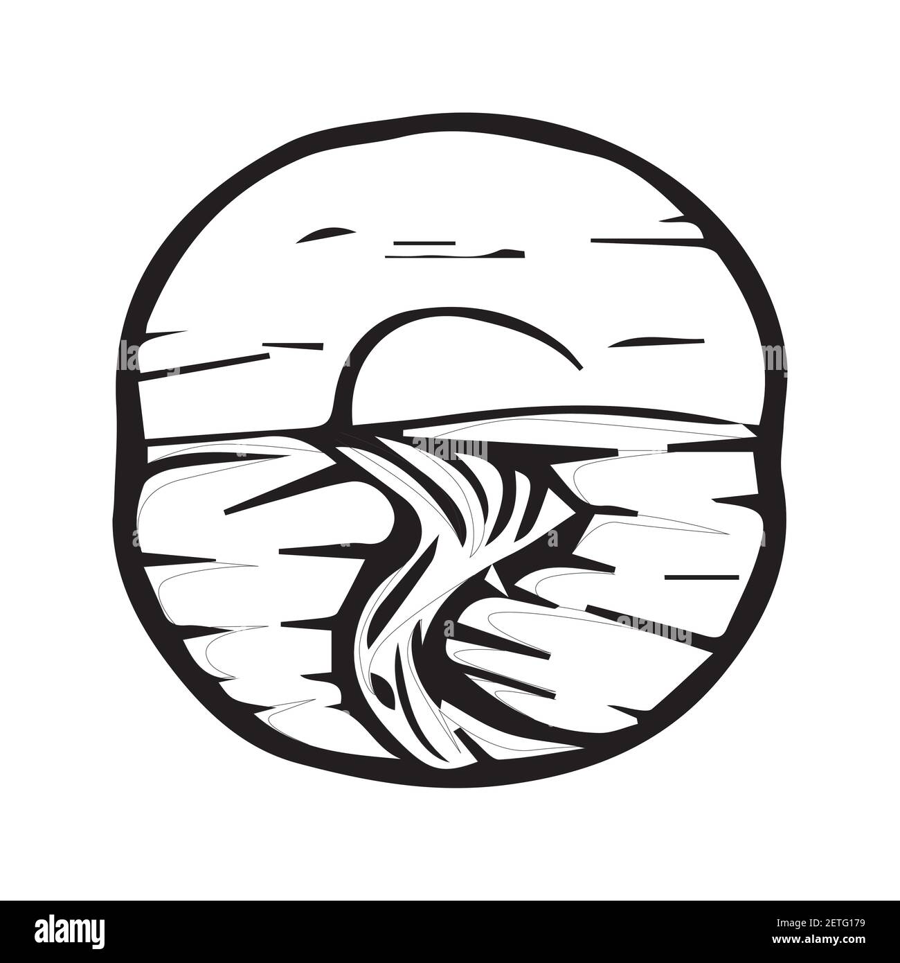 River sunset sticker vector. Sunset view with house and mountain ...