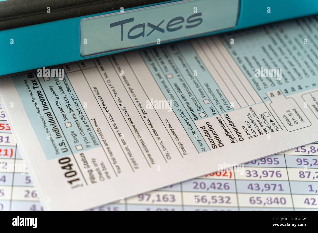 United states tax form on spreadsheet - Tax Preparation concept Stock ...