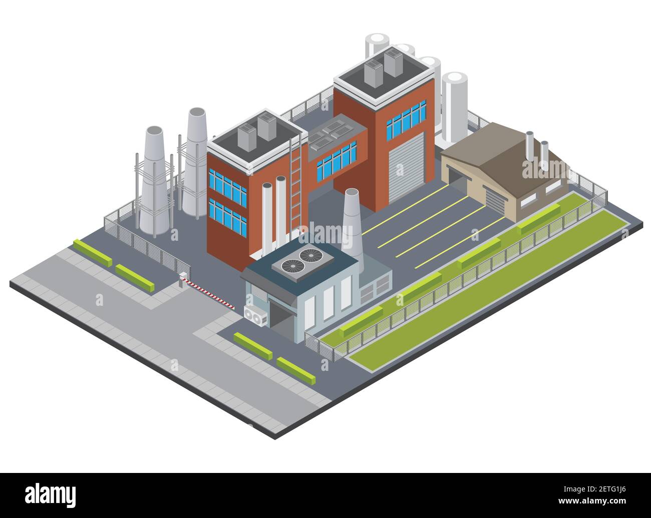 Factory infrastructure isometric background with entrance industrial ...