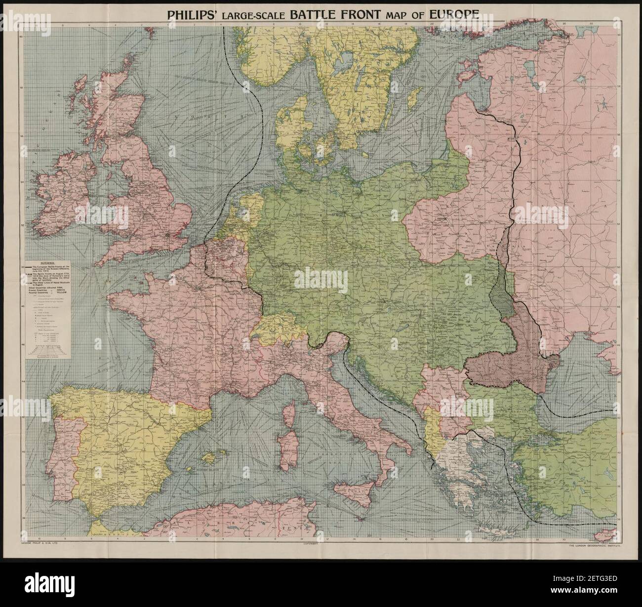 Philips' large scale battle front map of Europe showing the allies ...