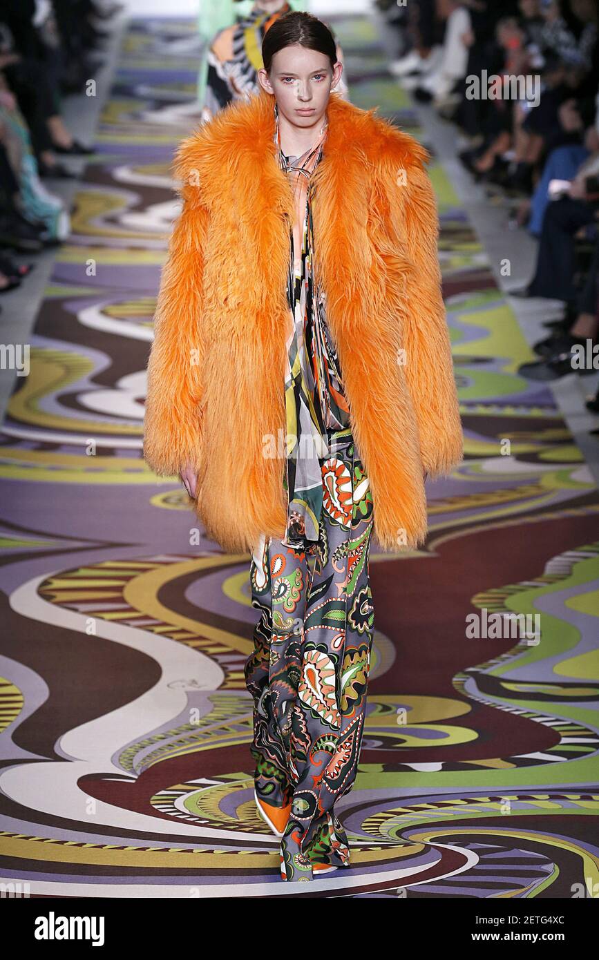 A model walks the runway at the Emilio Pucci show during Milan Fashion ...