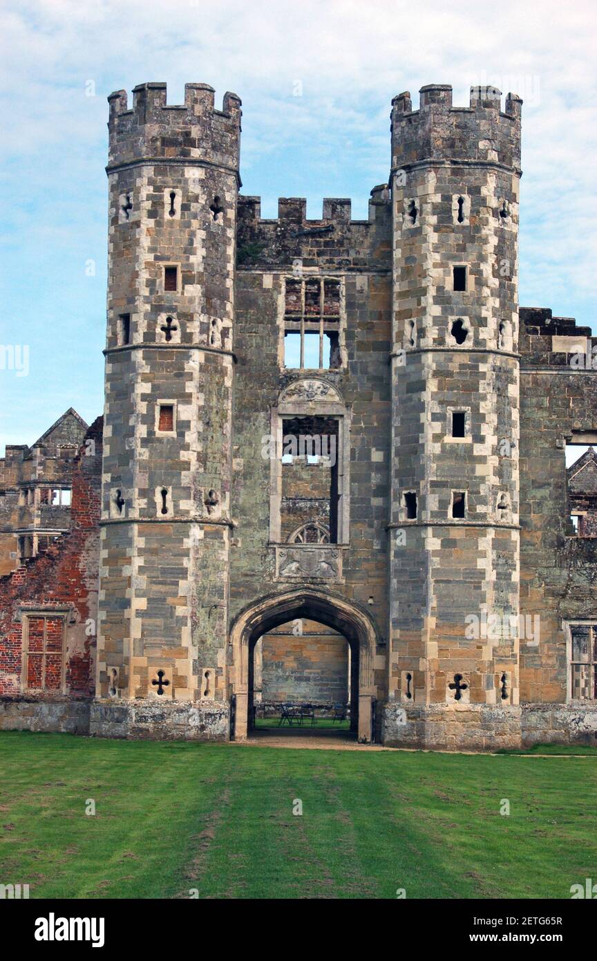 The ruins of the great Tudor house of Cowdray in Midhurst, West Sussex ...
