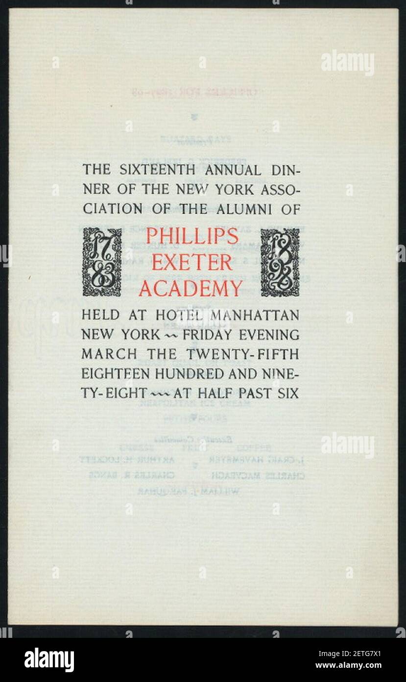 Phillips Exeter alumni dinner New York 1898 Stock Photo - Alamy