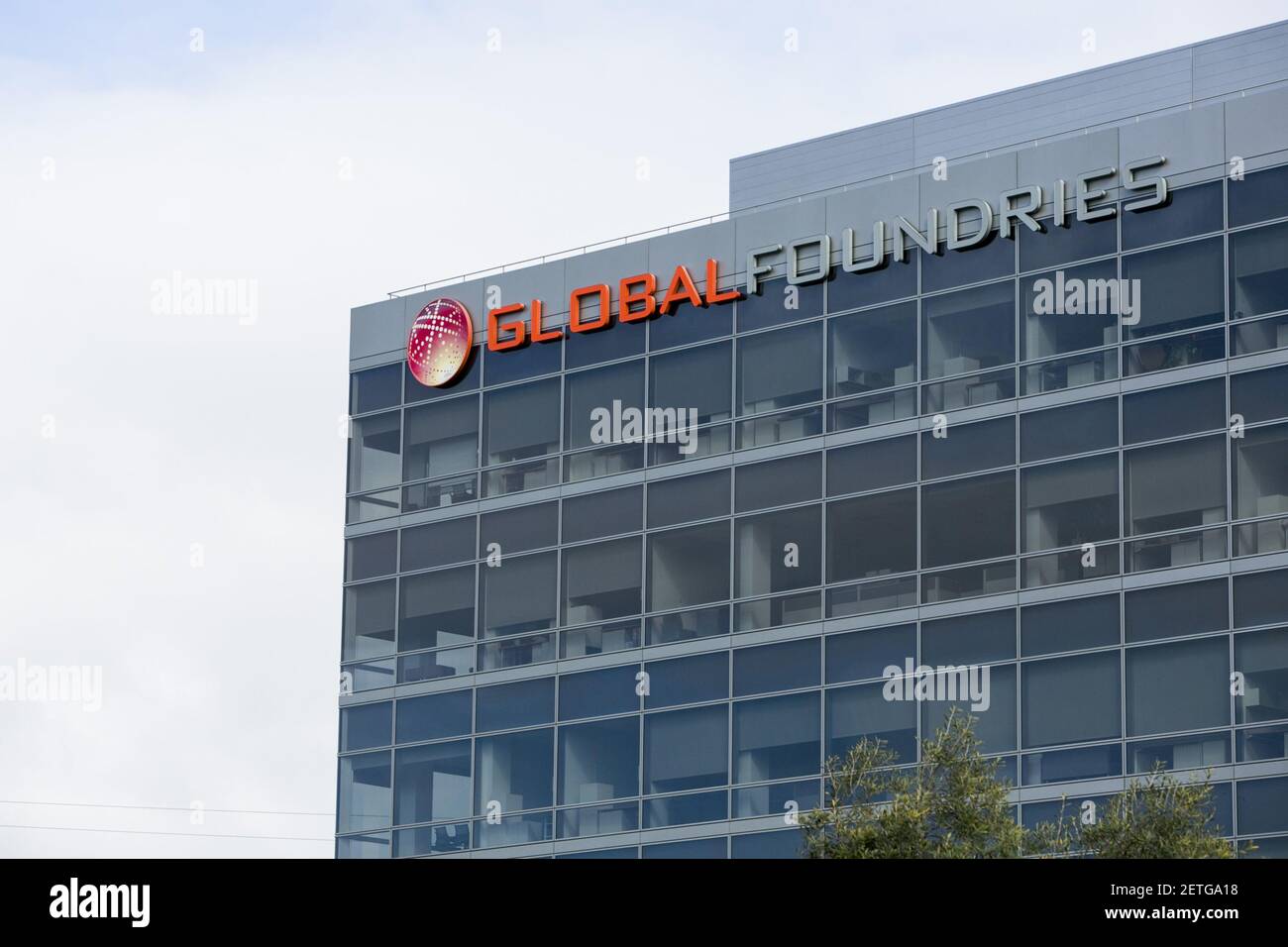 A logo sign outside of the headquarters of GlobalFoundries in Santa ...