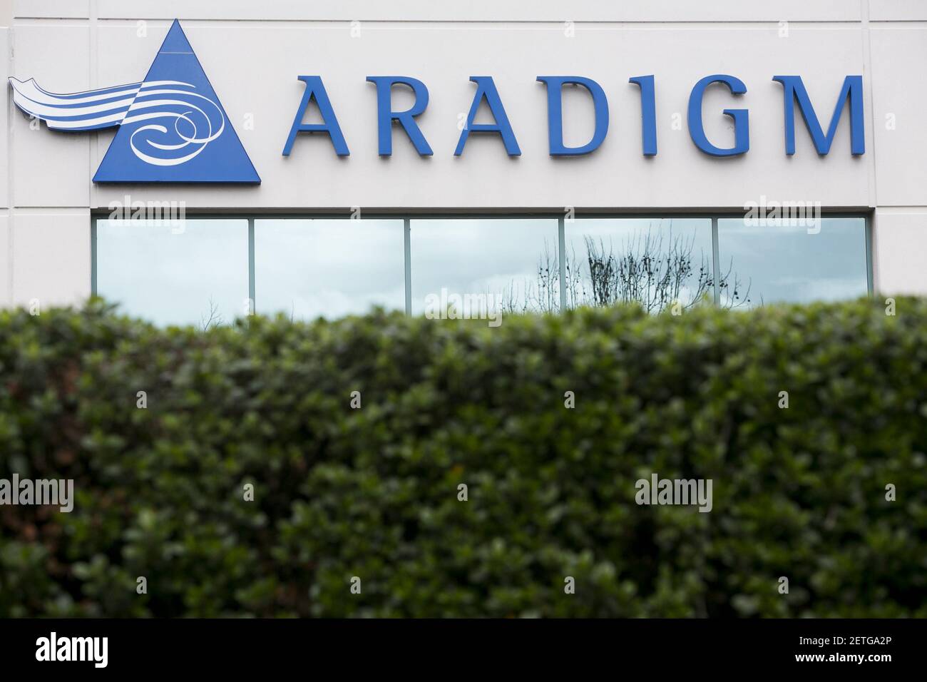 A logo sign outside of the headquarters of Aradigm in Hayward ...