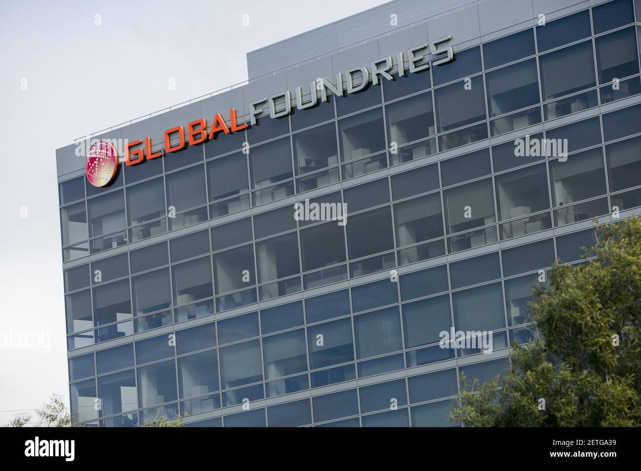 A logo sign outside of the headquarters of GlobalFoundries in Santa ...